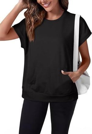 Generic Sweat-shirt d&eacute;t&eacute; tendance pour femmes, chemises habill&eacute;es d&eacute;contract&eacute;es avec poche, t-shirts &agrave; col rond, basiques, tenues de mode tendance pour le pri