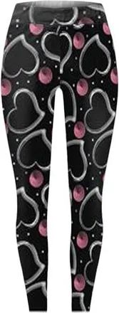 Generic Legging de yoga long pour femme avec imprim&eacute; quatre feuilles pour la Saint-Valentin, Noir, XXL