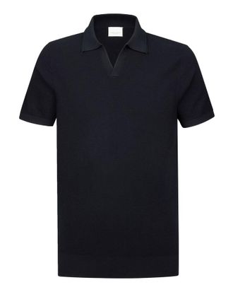 Profuomo Strick-Poloshirt mit Tencel und Variokragen in Reiskornstruktur in