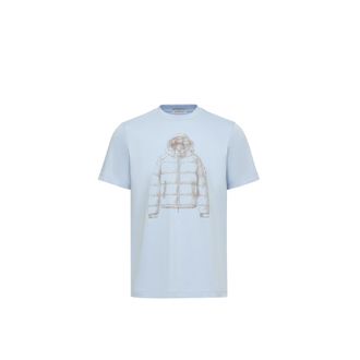 Moncler Moncler T-shirt En Coton &Agrave; Imprim&eacute; Doudoune, Homme, Bleu, Taille: 3xl