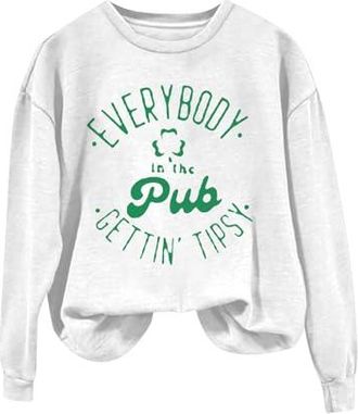 Generic Sweat à manches longues pour la Saint-Patrick pour femme - Imprimé lettres amusantes - Pull à manches longues - Tenue de vacances Paddy, blanc, XXL