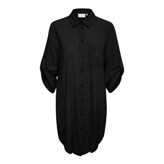 Kaffe Schwarzes Tiefes Hemdkleid mit &frac34; &Auml;rmeln - - Dresses - Damen - Schwarzk - S