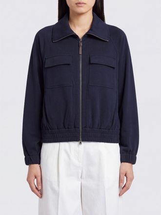 Brunello Cucinelli Blouson bomber court style chemise en m&eacute;lange de soie et coton