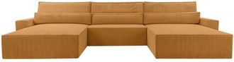 E-MEUBLES Eckcouch aus Cordstoff Ecksofa U-Form Cord Sofa Couch Polsterecke U-Sofa mit Bettkasten und Schlaffunktion -Wohnlandschaft denver u - Beige (Poso 105)
