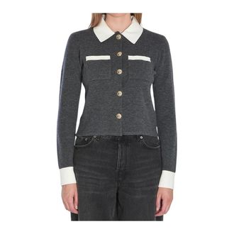 Self Portrait Cardigan mit Kontrastkragen - - Knitwear - Damen - Grau - L
