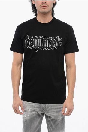 Dsquared2 Cotton Loose-Fit T-Shirt D2 GOTHIC with Crystals size Xxl