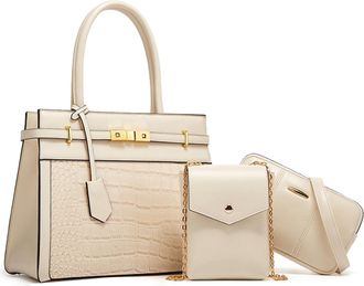 Nicole & Doris Elegante Handtasche Damen Kroko Handtaschen 3er Set Shopper Schultertasche PU Leder Umh&auml;ngetasche Handytasche Tote Tasche f&uuml;r B&uuml;ro Schule Einkauf Wei&szlig;