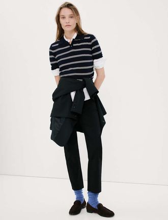 Mango Pull-over rayures col polo bleu marine - Femme - XXS - MANGO