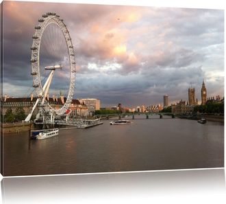 Pixxprint Riesenrad London Eye, Gr&ouml;&szlig;e: 60x40cm, Leinwandbild, fertig gespannt, Wandbild, Dekoration, Kunstdruck, kein Poster