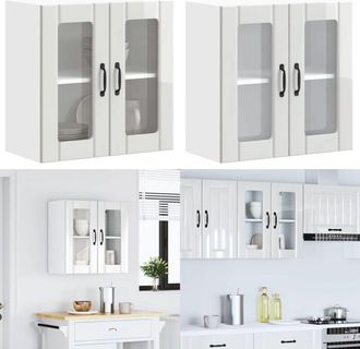 vidaXL Vidaxl - K&uuml;chen-H&auml;ngeschrank mit Glast&uuml;r Hochglanz-Wei&szlig; Holzwerkstoff