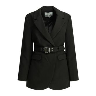 Ganni Femme, Vestes, Noir, Taille: 34 FR Blazer Double-Boutonn&eacute; &agrave; Ceinture