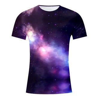 Generic T-shirt pour homme avec col rond et impression num&eacute;rique 3D avec ciel &eacute;toil&eacute;, Violet clair, 3XL