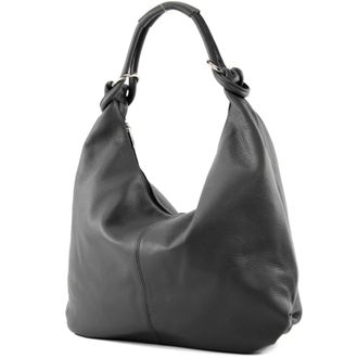 modamoda.de 337 Damen Leder Schultertasche Shopper Large handmade in Italy, Farbe:Dunkelgrau