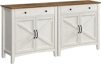 Vasagle Buffet, Lot de 2, Meuble de Rangement avec Tiroir, Meuble de Cuisine, Portes, Étagère Réglable, Style Campagne, Salon, Salle à Manger, 40 x 80 x 80 cm