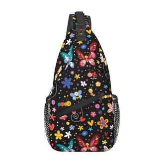 Generic Fleurs De Papillon De Dessin Anim&eacute; Sac &Agrave; Dos Bandouli&egrave;re Antivol Sling Bag Multifonctionnel Sac Banane Pour Shopping Camping Voyage