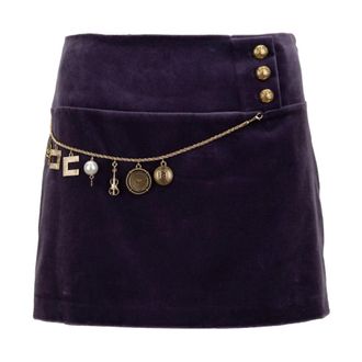 Elisabetta Franchi Goldknopf-Minirock mit Anh&auml;nger - - Skirts - Damen - Lila - S
