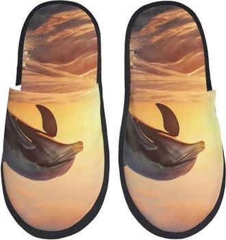 Generic Coucher De Soleil, Dauphins Dansant : La Danse Au Coucher Du Soleil Unisexe Chaussures De Maison Confortable Pantoufles Doux Slippers Pour Maison Hive