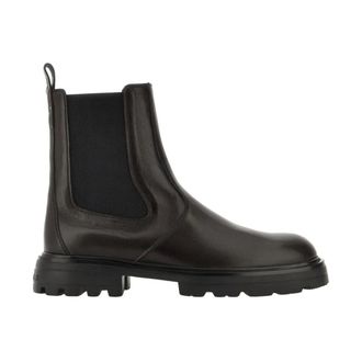 Hogan Homme, Chaussures, Brun, Taille: 44 EU Bottine en cuir marron avec inserts &eacute;lastiques