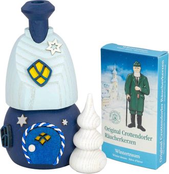 Seiffener Volkskunst | Räucherhaus aus Holz 13 cm | Frühling Sommer Herbst Winter | Winternacht mit Sternen