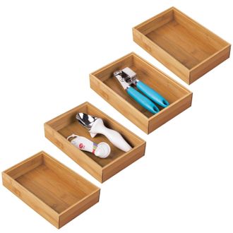mDesign 4er-Set Aufbewahrungsbox f&uuml;r die K&uuml;che - gro&szlig;e Schubladenbox aus Bambus - stapelbarer Schubladen Organizer f&uuml;r Besteck und K&uuml;chenutensilien - naturfar