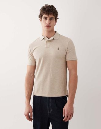 Polo Ralph Lauren Polo ajust&eacute; en piqu&eacute; &agrave; logo embl&eacute;matique - Beige-Blanc