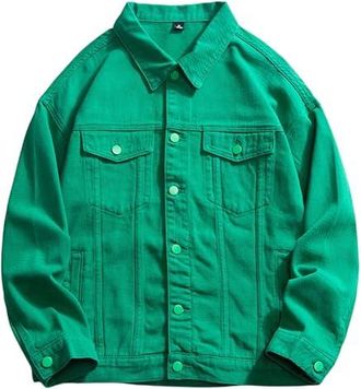 Generic Veste en jean surdimensionn&eacute;e en coton pour homme - Style d&eacute;contract&eacute; - Automne - Pour lext&eacute;rieur, Vert, 4XL