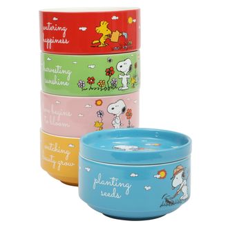 Peanuts Snoopy stapelbares Steingut-Schüssel-Set mit Teller, 14 cm, 6 Stück