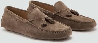 Mango Mocassins driver en daim &agrave; franges marron moyen - Homme - 39 - MANGO MAN
