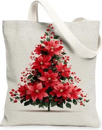 Generic Sacs fourre-tout en toile &agrave; motif floral &eacute;l&eacute;gant, motif floral rouge, sacs d&eacute;picerie r&eacute;utilisables, vintage en lin naturel, l&eacute;ger, lavable, toile pour