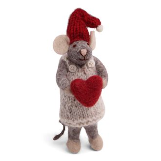 &Eacute;n Gry & Sif Maus - Anh&auml;nger aus Filz, Weihnachts-Deko Muttertag - 1 St&uuml;ck (Graue Maus Kleid Herz)
