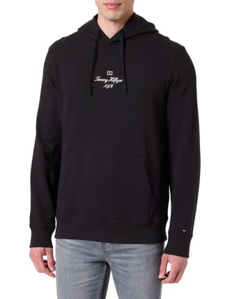 Tommy Hilfiger Herren Hoodie Outline Flag Script mit Kapuze, Schwarz (Black), XL