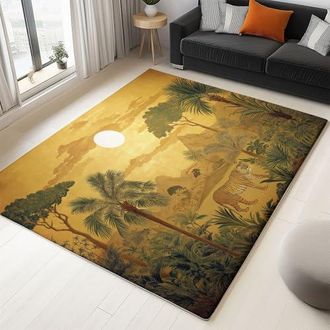 Generic Moderne Tapis de Salon Lavable 120 x 170 cm, Faible Poil Antid&eacute;rapant Adapt&eacute; &agrave; laspirateur avec Motif Prairies Plantes Animaux Tapis Chambre pour Comm