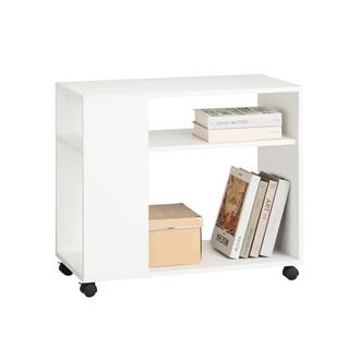 SoBuy Table dappoint avec roulettes, Table roulante à 2 Niveaux avec étagères de Rangement, Bibliothèque Mobile pour Salon, Chambre, Bureau, L70 x P35 x H60