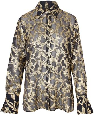 Nina Ricci Femme, Blouses et Chemises, Multicolore, Taille: 38 FR Chemise en soie avec motif dor&eacute; et poignets cloche