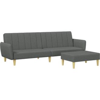 vidaXL Vidaxl - Canap&eacute;-lit &agrave; 2 places avec repose-pied gris fonc&eacute; tissu