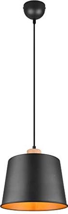Trio Leuchten Pendelleuchte Harris 312700132, Metall Schwarz matt,innen goldfarbig, Holz natur, exklusiv Leuchtmittel 1x E27