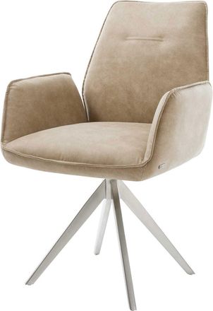 DELIFE Polsterstuhl Zoa-Flex Kreuzgestell kantig Edelstahl Mikrofaser Beige Vintage Taschenfederkern