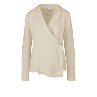 Bomboogie Femme, Vestes, Beige, Taille: 38 FR Veste en Lin &agrave; Coupe Asym&eacute;trique