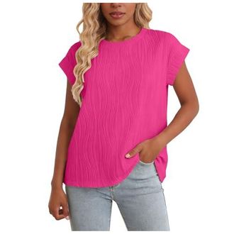 Generic T-shirt &agrave; col rond pour femme - Haut d&eacute;t&eacute; d&eacute;contract&eacute; - Structure - Chemisier - T-shirt d&eacute;t&eacute; - Manches ail&eacute;es - D&eacute;contract&eacute; - Haut basique, rouge, XXL