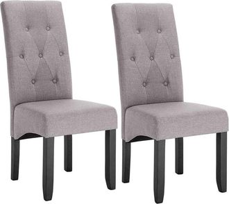 Woltu Esszimmerstühle BH106dgr-2 2er Set Küchenstuhl Lehnstuhl Polsterstuhl mit hoher Rückenlehne, Beine aus Massivholz, gepolsterte Sitzfläche aus Leinen