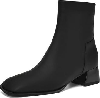 SJJH Bottines &agrave; cheville pour femme - Fermeture &eacute;clair lat&eacute;rale - Bottes carr&eacute;es &eacute;l&eacute;gantes - Parfaites pour les pantalons et les jupes - Talon de 4 cm, Noi