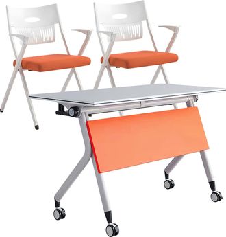Generic Tragbarer Klapptisch, 140 cm (55,1 Zoll) mobiler Konferenztisch mit Rollen und Klappplatte, inklusive 2 St&uuml;hlen, ideal f&uuml;r B&uuml;robesprechungen, Schulung