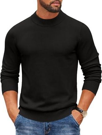 Coofandy Pull pour Homme &agrave; Col Rond et Manches Longues Pull &agrave; Col Roul&eacute; Tricot&eacute; Mock Turtleneck Sweater Pull L&eacute;ger Noir L