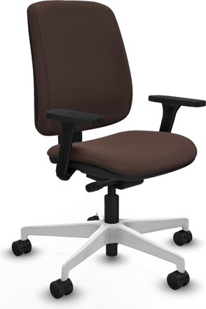 Piqueras y Crespo Hocharbeitsstuhl Alares mit 3D-Armlehnen, ausgestattet mit Syncro/Traslack und eingespritztem Schaum. 65 mm Nylon-Rollen, Dunkelbraun