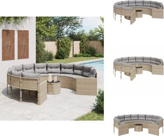 vidaXL Vidaxl - Canap&eacute; de jardin rond 4 places en r&eacute;sine tress&eacute;e beige avec table en verre - Coussins amovibles - Mobilier ext&eacute;rieur durable