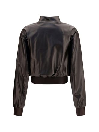 Gucci Womens Soft Nappa Bomber Jacket Dark Chocolate Lamb Ovis Aries