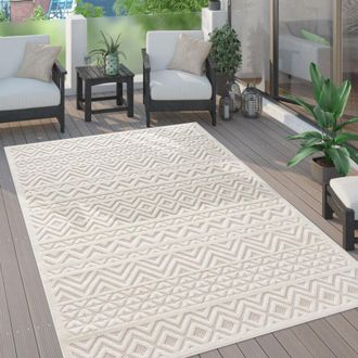 Paco Home Paco Home - Outdoor Teppich wetterfest Boho & Skandi 3D-Optik f&uuml;r Terrasse, Balkon & Garten 200x280 cm, Creme