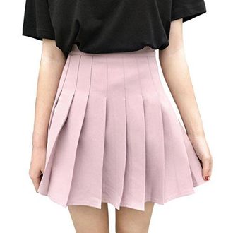 Hoerev Femmes Filles Courte Haute Taille plissé Skieur Jupe école de Tennis,Rose,EU 44,XXXL