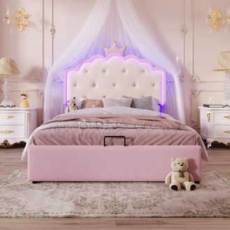 Generic Polsterbett mit Lattenrost und hydraulischem Stauraum, modernes Bettgestell mit LED Ambientelicht und Fernbedienung, Elegantes Designbett mit gepolste