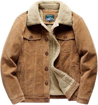Generic Manches Longues Veste Homme Plus Velours Épaississement Doublure Velours Côtelé Veste Ample Revers Patte Boutonnage Hiver Veste Homme Chaud Couleur Un